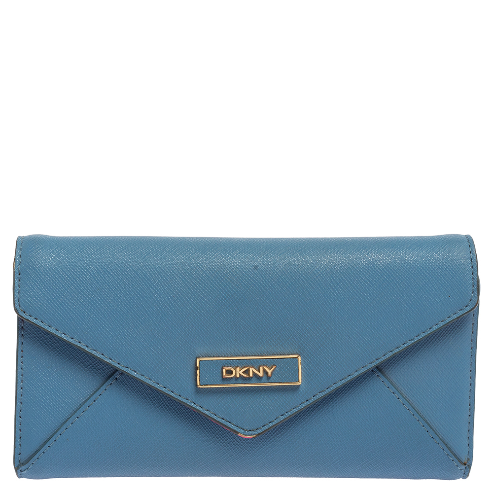 Dkny Blue/Pink Leather Long Trifold Wallet - Gem